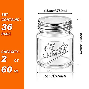 36 Pcs Mini Mason Jar Shot Glasses with Lids 2 Oz Mason Jars Shot Glasses Dishwasher Safe Mason Shooter Glass for Wedding Party Favors Home Bar Drinks Shot Favors Desserts (Clear)