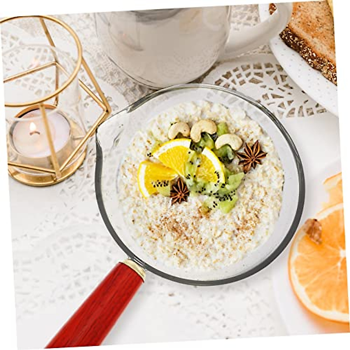 FUOYLOO small milk pot cooking saucepan small soup pot wax melting pot mini butter warmer spouted milk pot 1 qt saucepan with lid small pot serving bowl oven Glass French baby candy