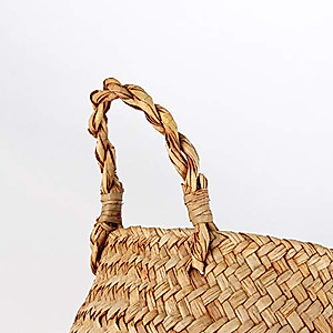 BlueMake Woven Seagrass Belly Basket for Storage, Laundry, Picnic, Plant Pot Cover, and Grocery and Toy Storage (Black, Large)