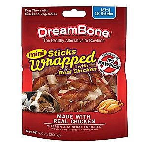 DreamBone Mini Sticks Wrapped With Real Chicken, Rawhide Free Dog Chew Sticks, 15 Count