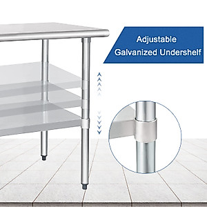 HARDURA Stainless Steel Table 24X60 Inches with Undershelf and Galvanized Legs NSF Heavy Duty Commercial Prep Work Table for Restaurant Kitchen Home and Hotel