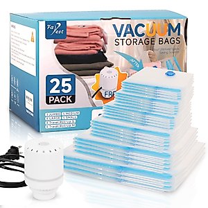 25 Pack Vacuum Storage Bags with Electric Air Pump, Space Saver Bags (3 Jumbo/4 Large/5 Medium/5 Small/4 Roll M/4 Roll S) Vacuum Sealer Bags for Clothes, Blanket, Duvets, Pillows, Comforters, Travel