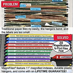 Ultimate Office MagniFile Hanging File Folders V Base Letter Size with 11 inch Magnified Indexes That Double The Size of Your File Titles to Find Files Fast. (Set of 5 Assorted)