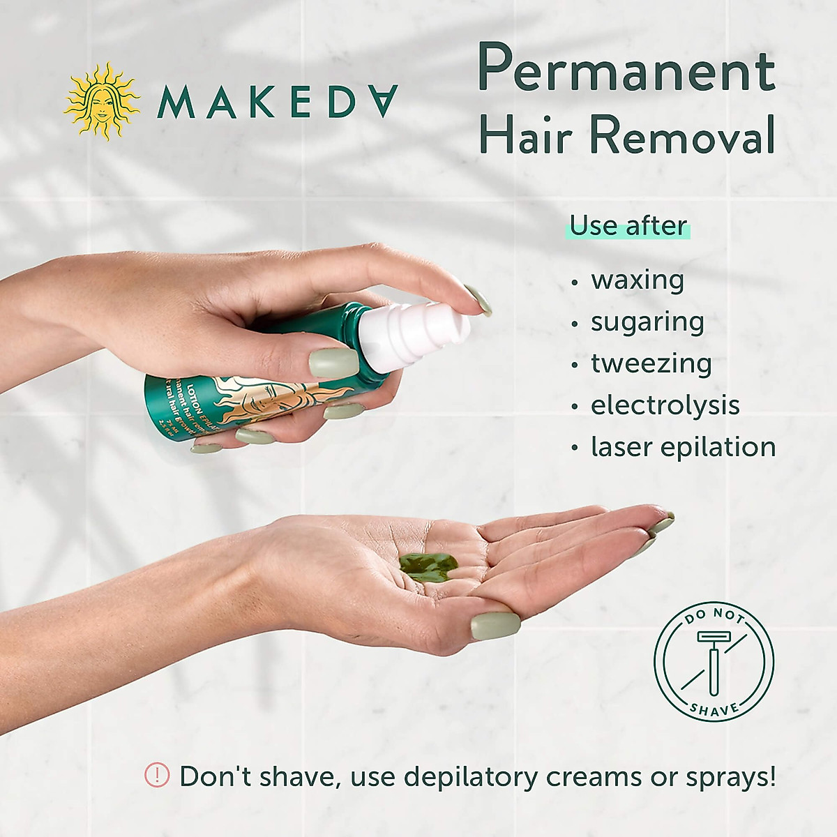 Makeda 2in1 Natural Hair Growth Inhibitor & Post Waxing Solution for Ingrown Hair Treatment - Hair Remover Lotion for Body Face Private Area Pubic Bikini Leg - Painless Hair Removal for Women and Men