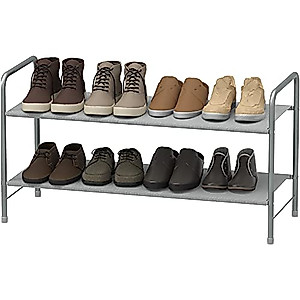 Simple Houseware 2-Tier Shoe Rack Storage Organizer, Grey