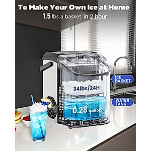 Kndko Countertop Ice Maker with Handle, 26 lbs/Day, 9pcs Bullet Ice in 6 min, Smart Self-Cleaning, Portable Ice Makers Countertop for Home/Office/Party/RV
