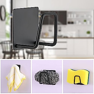 Adhesive Sponge Holder for Kitchen Sink, SUS304 Stainless Steel Scrubber Hanger Caddy Accessories Storage Rack Stand for Scratch Scrub Dishcloth Dishrag Wool Exfoliator Strainer Stopper