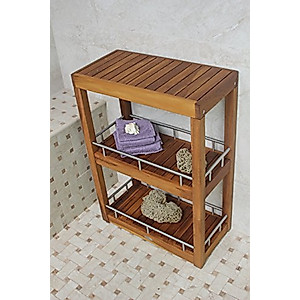 AquaTeak Patented Sula Rectangle Three Tier Teak & Stainless Bath Stand