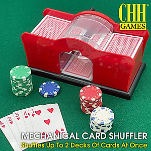CHH Hand Cranked Card Shuffler – Manual Card Shuffler for Standard or Bridge-Sized Playing Cards – Quiet and Easy to Use - Designed for 2 Decks