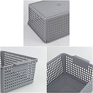 Farmoon Grey Weave Plastic Basket, Plastic Storage Baskets Organizer, 3 Packs
