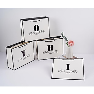 ysmile Letter Gift Bag with Wrapping Tissue for Men Women Boy Girl, 12" Large White Black Paper Bag for Birthday Anniversary Baby Shower Wedding Party - Single M