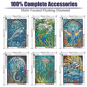 AOKLLA Diamond Painting Kits for Adults Clearance, 6 Pack Sea Animals Diamond Art Kits for Kids, DIY 5D Round Full Drill Crafts Diamond dots Home Wall Decor Gifts (12x16inch)
