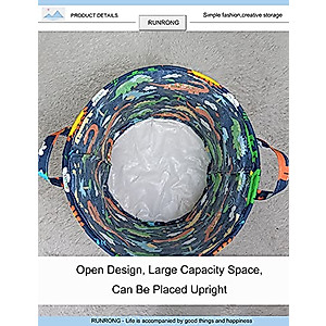 CherryPig RUNRONG Large Size Round Storage Basket Foldable Waterproof Canvas Laundry Hamper with Handles Nursery Organizer for Bedroom/Living Room/Bathroom(Round Dinosaur Paradise)