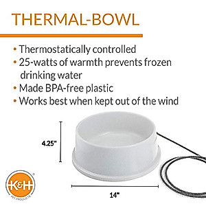 K&H Pet Products Thermal-Bowl Outdoor Heated Cat & Dog Water Bowl Granite 1.5 Gallons