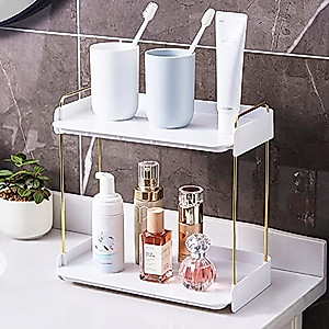 Bathroom Counter Organizer, Perfume Organizer, Kitchen Countertop Storage Tray, Makeup Organizer for Vanity, Spice Rack (2 Tier White Gold)