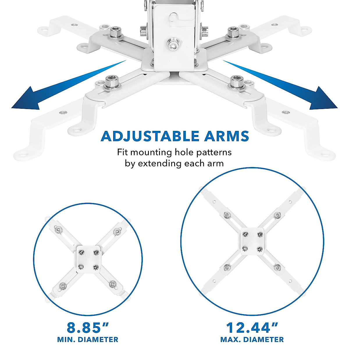 Mount-It! Wall or Ceiling Projector Mount with Universal LCD/DLP Mounting for Epson, Optoma, Benq, ViewSonic Projectors, 44lb Load Capacity, White