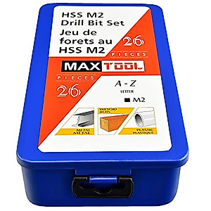 MaxTool 26 Pieces Drill Set 26PCs/26-Piece Twist Drill Bit Set High Speed Steel M2 Fully Ground Letter A to Z; JBS02H10R26