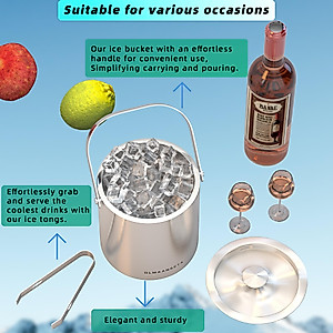 Olmaanseta Stainless Steel Ice Bucket For Parties With Lid And Ice Tongs,Insulated Wine Bucket With Strainer Keeps Drinks Cold And Ice Cube From Melting