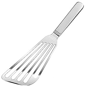 KSENDALO 11.8inch Fish Spatula Stainless Steel Elegant Flexible Sturdy Thin Blade Slotted Spatula for Cooking Slotted Engled Flexible Flipper Egg Spatula (Silver)
