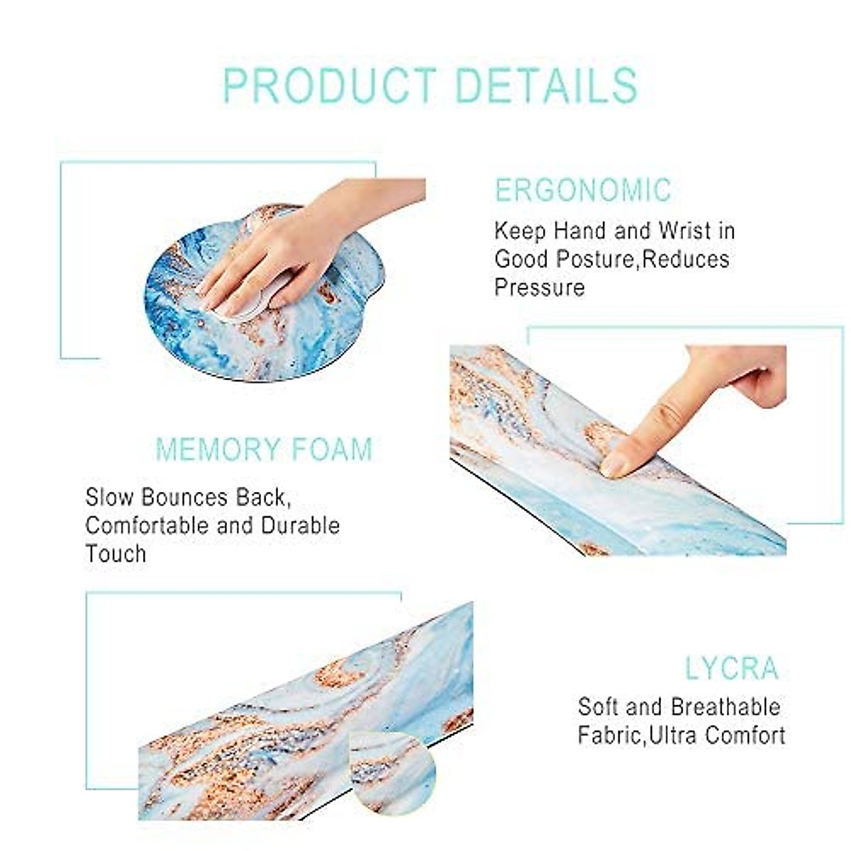 Hiyong Memory Foam Mouse Pad and Keyboard Pad Set - Lightweight for Easy Typing & Pain Relief - Ergonomic for Laptop, Desktop, Game, Office