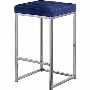 Meridian Furniture Nicola Collection Modern | Contemporary Upholstered Counter Height Stool with Tufted Seat and Durable Steel Base, Set of 2, Navy Velvet, 15" W x 15" D x 26.5" H