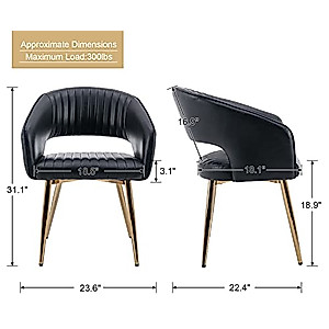 Guyou Set of 6 Modern Dining Arm Chairs Gold Legs, PU Leather Upholstered Dining Room Chair Hollow Back Guest Side Chair with Quilting Padded Cushion for Living Room (Black Faux Leather, 6 Pack)