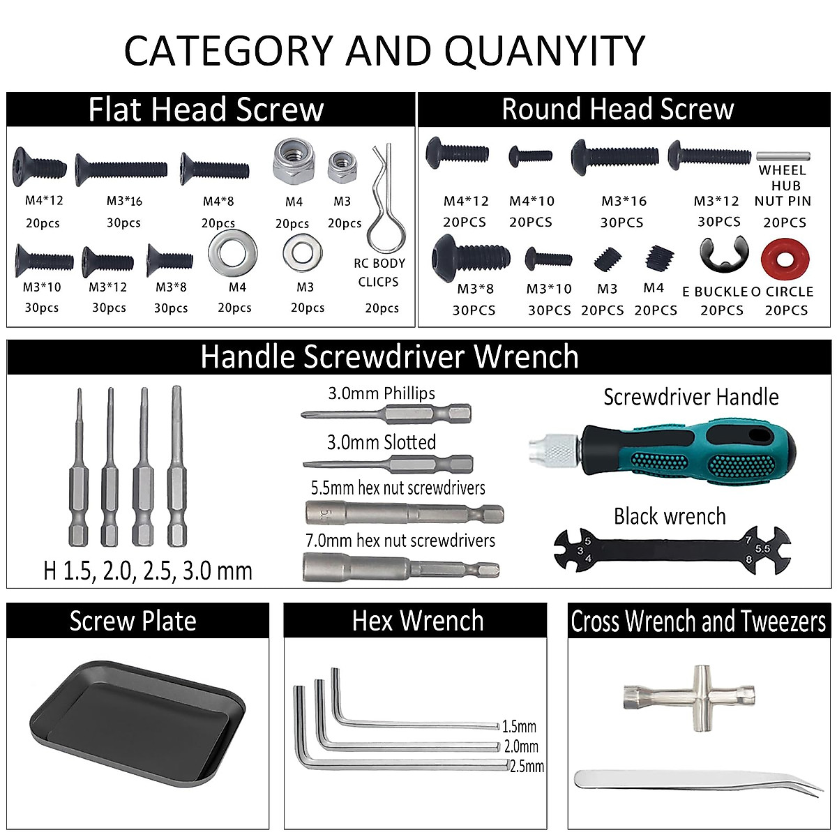RC Car Repair Work Stand Repair Tool Set 360 Degree Rotation and 523 PCS RC Screws Kit & RC Screwdrivers and Screws Pallet Kit for 1/8 1/10 1/12 1/16 1/18 RC Car Crawler Truck Buggy (Black)