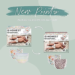 The Honest Company Clean Conscious Diapers | Plant-Based, Sustainable | Wild Thang + Flower Power | Club Box, Size 3 (16-28 lbs), 68 Count