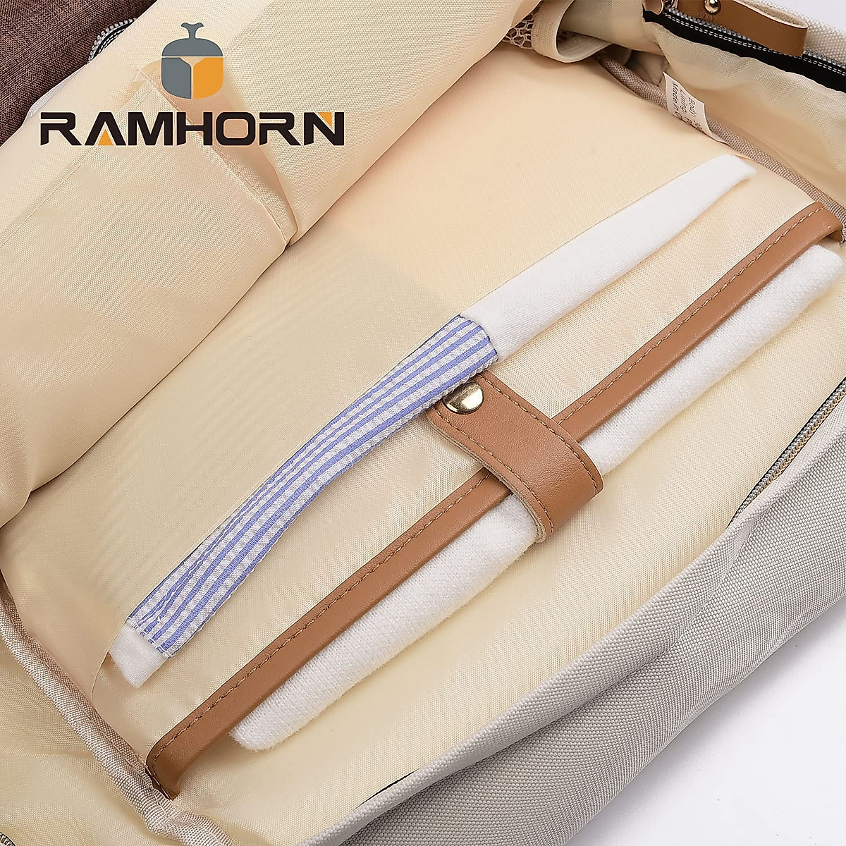 Ramhorn Diaper Bag Multifunction Travel Backpacks for Mom with Insulated Pockets and Laptop Compartment, brown