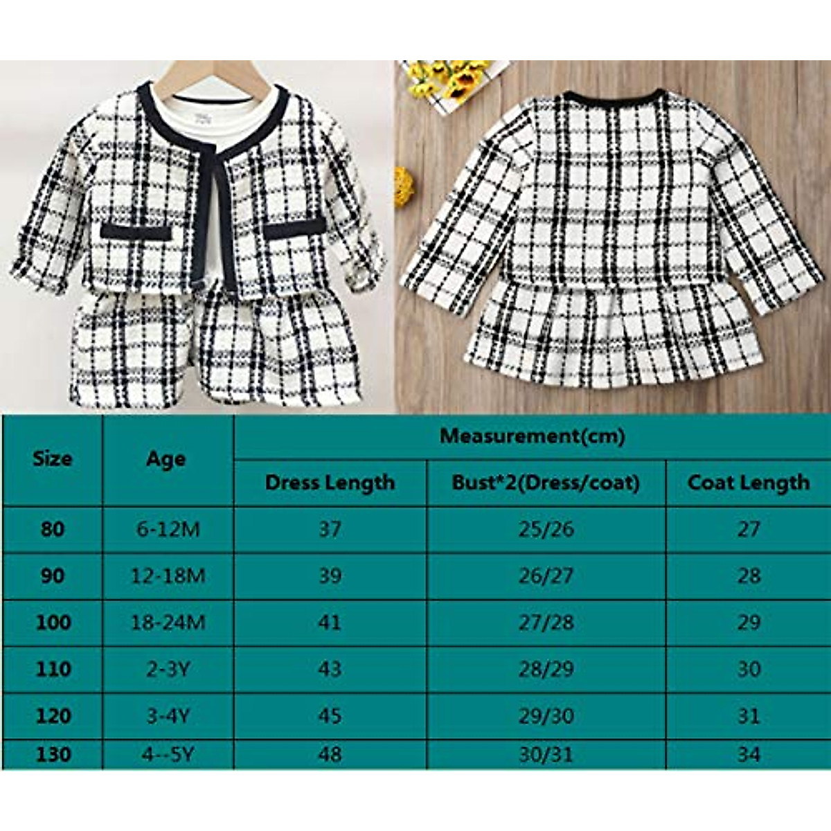 2Pcs Toddler Baby Girls Kid Long Sleeve Plaid Cardigan Coat Outwear +Plaid Dress Tutu Skirt Princess Party Formal Outfits (Gray and White Plaid Coat + Tutu Dress, 4-5T)
