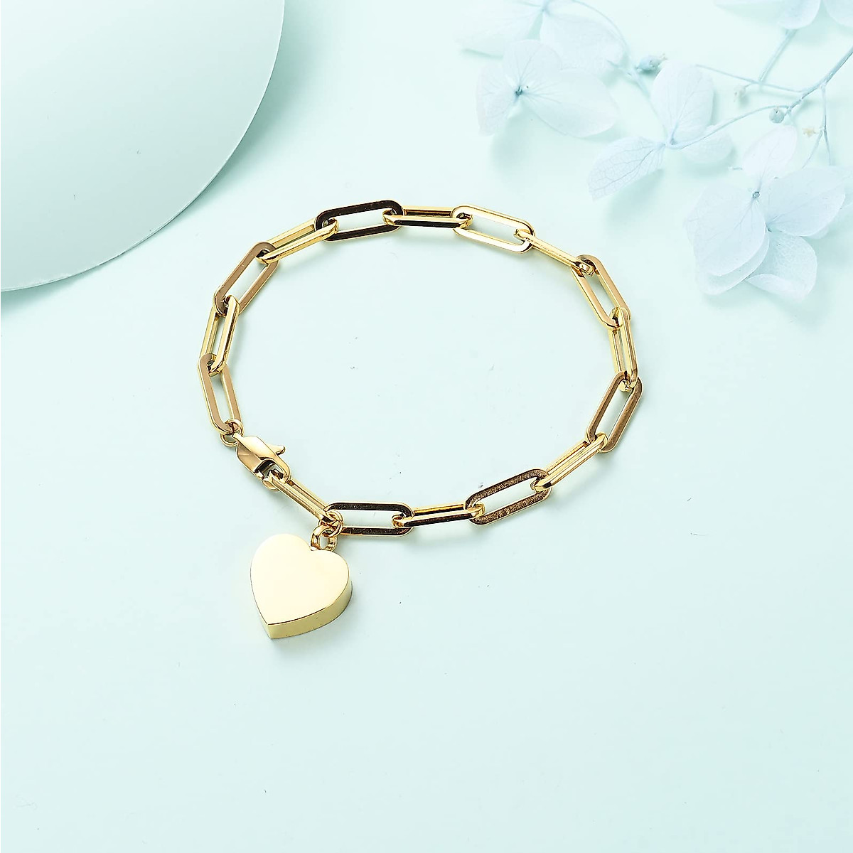 VCCWYQK Cremation Urn Bracelet Keepsake Jewelry, Stainless Steel Heart Memorial Urn Bracelet Bangle Cremation Keepsake Jewelry for Ashes (Gold)