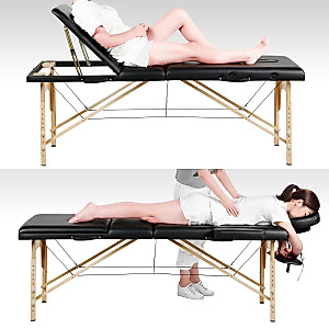 Yaheetech Massage Table Portable Adjustable Massage Bed Foldable Massage Therapy Table 3 Folding 84 Inch Salon Bed Facial Bed with Non-Woven Bag, Black