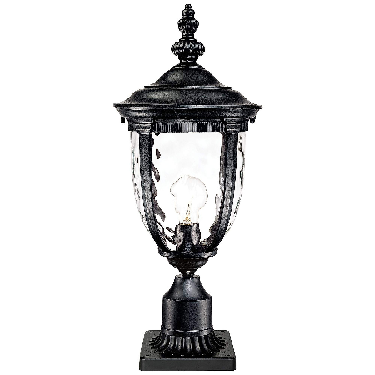 John Timberland Bellagio Traditional Post Light Pier Mount Textured Black 22 3/4" Clear Hammered Glass for Exterior House Porch Patio Outside Deck Garage Yard Garden Driveway Home Lawn Walkway