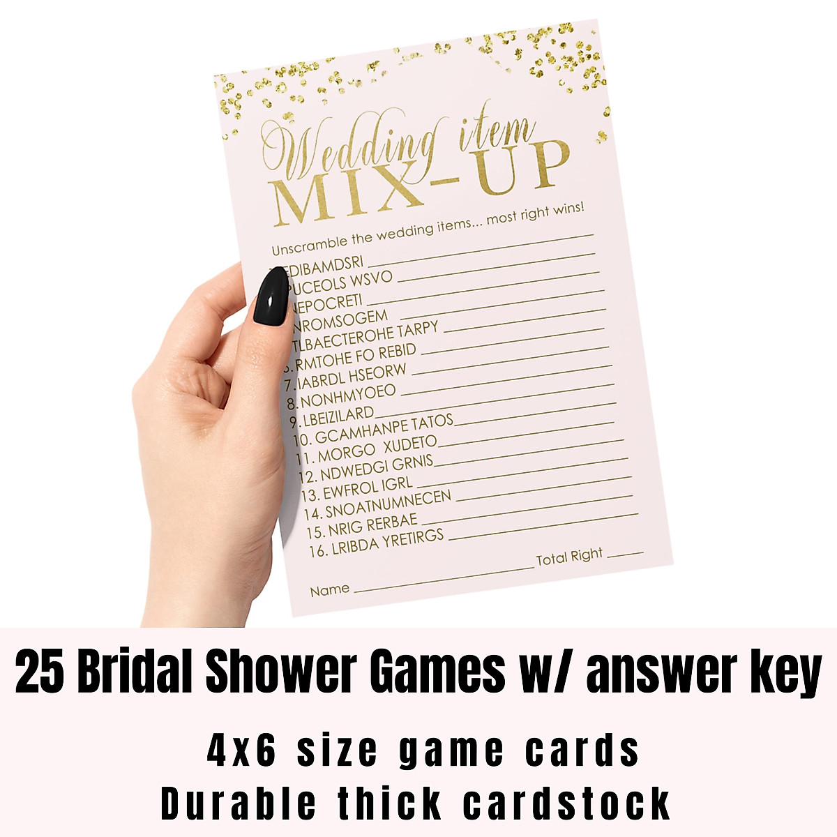 Pink and Gold Bridal Shower Word Scramble Game – 25 Pack, Couples Wedding Engagement Party Games, Reception Decor and Ideas, Fun Rehearsal Unscramble Guest Activities