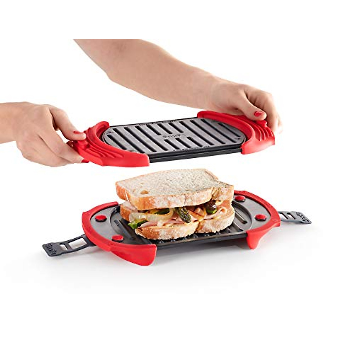 Lekue Microwave Grill, Sandwich Maker, Panini Press, 10 In x 5.7 In, Red