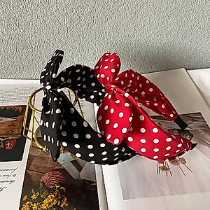Deghew Red Polka Dot Bow headbands cute headbands hair accessories for women and girls (Wave Dot Red, one size)