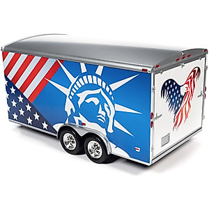 Auto World Diecast Four Wheel Enclosed Car Trailer Patriotic with Graphics for 1/18 Scale Model Cars by Autoworld AMM1284