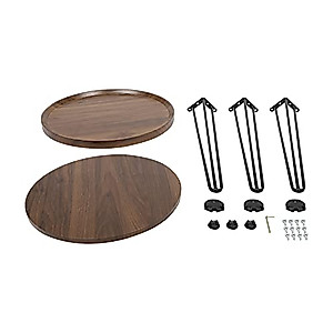 Round End Table, Small Side Table with Storage Shelf, 2-Tier Circular Rustic Vintage Table, Solid Telephone Table Nightstand for Living Room Bedroom Entryway, Black Metal Leg and Walnut Boards