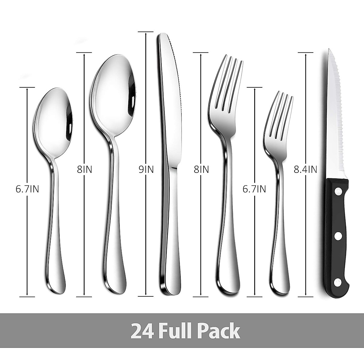 Teivio 36 Piece Silverware Set, Flatware Utensils Set Mirror Polished, Dishwasher Safe Service for 6, Include Knife/Fork/Spoon/Steak Knife/Wire Mesh Steel Cutlery Holder Storage Trays (Silver)