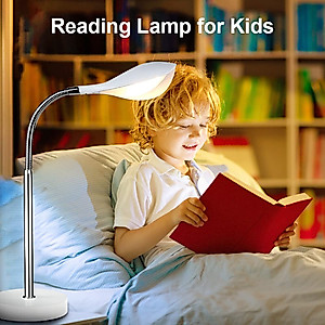 DLLT Dimmable LED Desk Lamp with 3 Light Modes, Eye-Caring Reading Light with Touch Control and 360°Flexible Neck, Bedside Nightstand Lamp for Study Office Bedroom, USB Cable Adapter, White