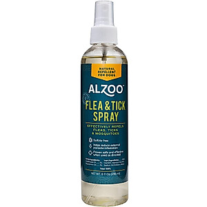 ALZOO Flea and Tick Repellent Spray for Dogs, Effectively Repels Fleas, Ticks & Mosquitos, 100% Plant-Based Active Ingredients, Sulfate-Free, 8 Fl. Oz.
