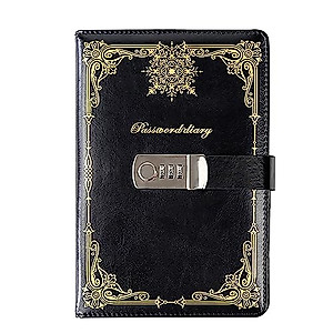 LIANXUE Vintage Leather Journal with Combination Lock Digital Password Journal with Bookmark Pen Loop Retro Privacy Notebook