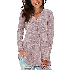 iGENJUN Long Sleeve Shirts for Women Shirts for Women V Neck Tunic Tops Casual Tops 2023 Fall,Pink,M