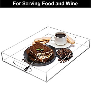 12x16 Clear Acrylic Serving Tray with handle,Spill Proof Rectangular Serving Tray Great For Coffee Table,Food,Wine,Fruit,Makeup Vanity tray,Ottoman Tray,organizer plastic tray for Kitchen and Bathroom