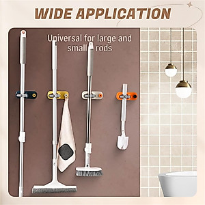 NEIMENG 2024 New Self Adhesive Mop Holder Broom Holder No Drill Wall Mounted Mop and Broom Holder with Hook Hanger for Mop Broom Tool Brush Towel Storage (2pcs),Beige