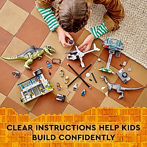 LEGO Jurassic World Giganotosaurus & Therizinosaurus Attack 76949 with 2 Dinosaur Toy Figures, ATV Car, Helicopter & Garage, Gifts for Kids, Boys and Girls