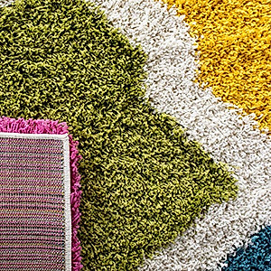 SAFAVIEH Kids Shag Collection Accent Rug - 3' x 5', Ivory & Multi, Rainbow Trellis Design, Non-Shedding & Easy Care, 2-inch Thick Ideal for High Traffic Areas in Foyer, Living Room, Bedroom (SGK562A)