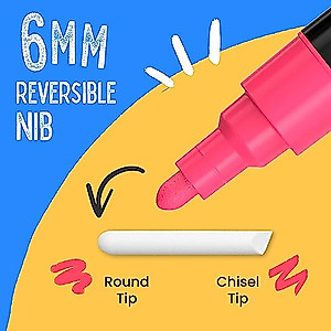 Chalkola Liquid Chalk Markers & Metallic Colors Pack of 16 Chalk Pens - For Chalkboard, Blackboards, Window, Glass, Bistro | 6mm Reversible Bullet & Chisel Tip Erasable Ink