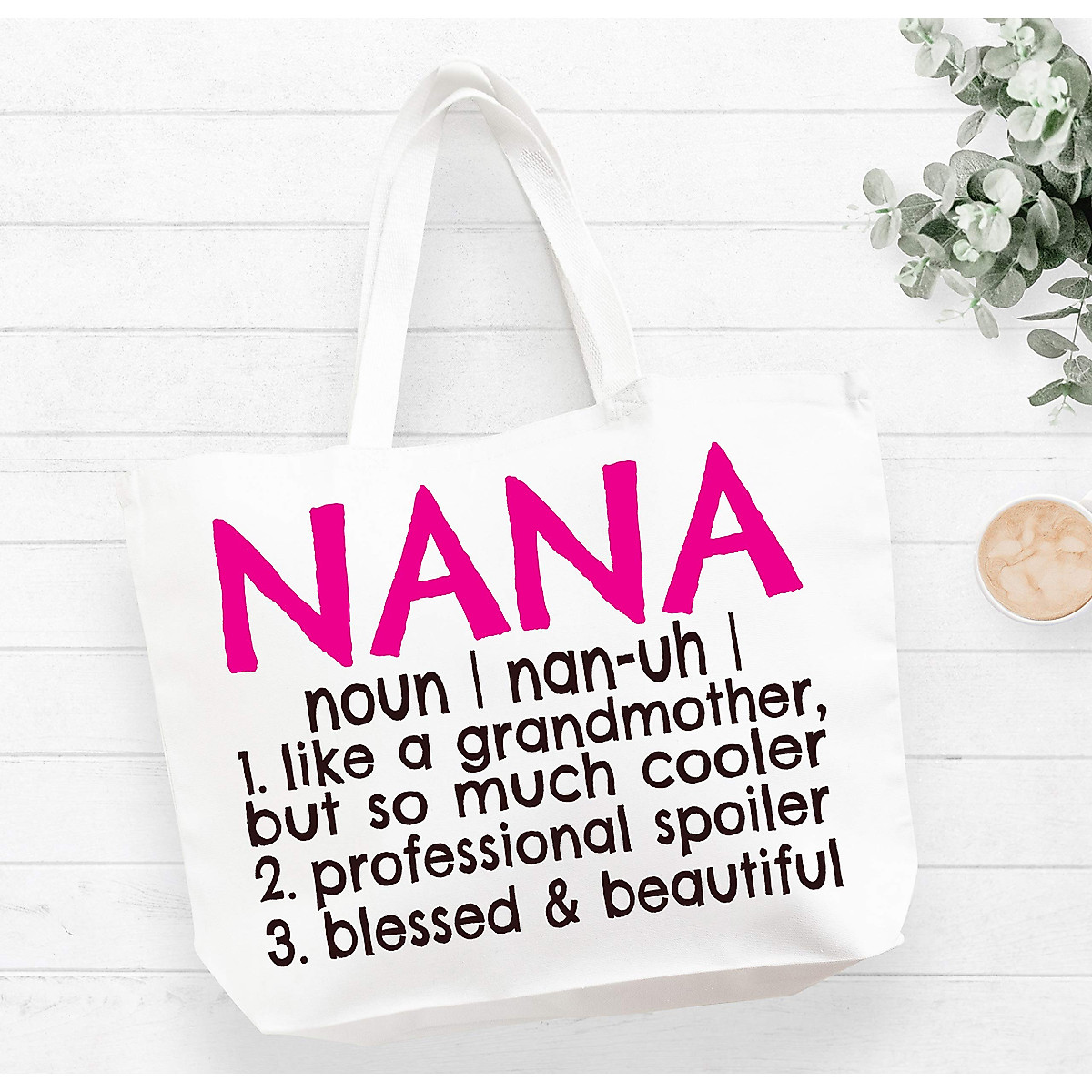 COCOVICI Nana Tote Bag | Grandma Gifts | Nana Gifts | Nana Christmas Gift | Christmas Gift from Grandkids (Nana Definition Pink/Black Font)