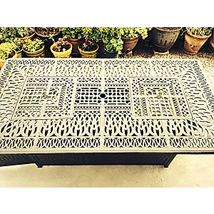 Bar Height fire Pit Dining Set 9 Piece cast Aluminum Patio Furniture Sunbrella Cushions